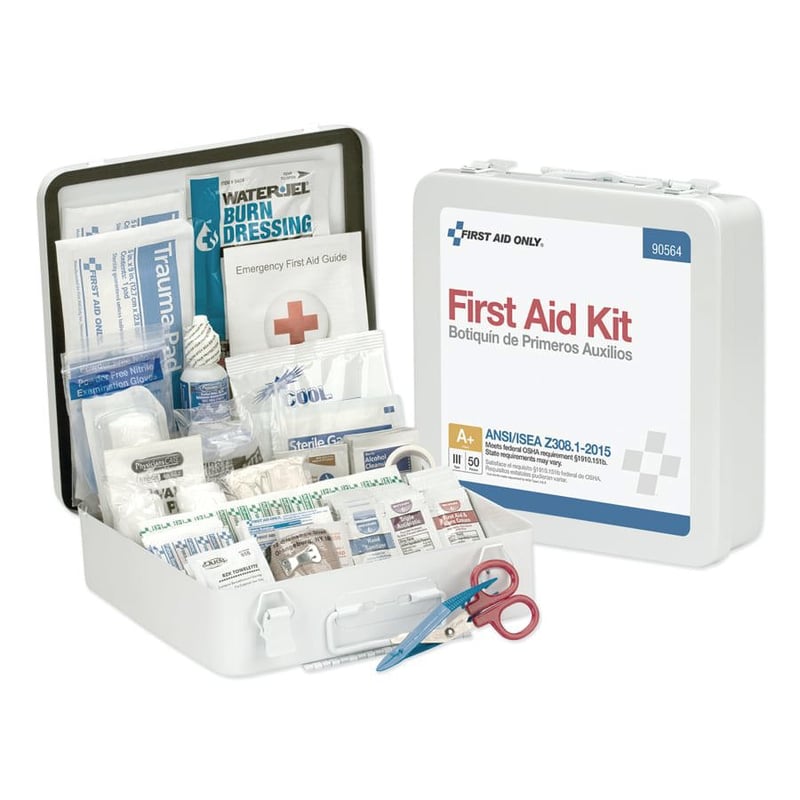 50 Person Bulk Metal First Aid Kit Weatherproof Wall Mount Carry Handle ...